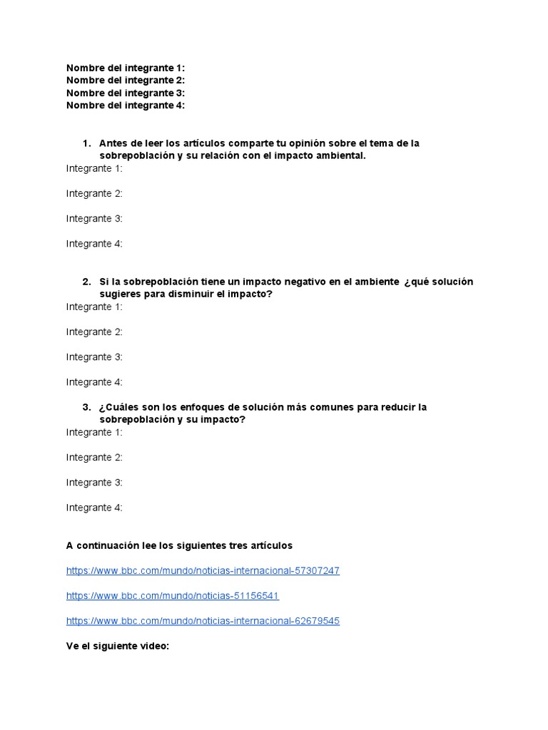 Actividad 6. Sobrepoblación | PDF | Sobrepoblación humana