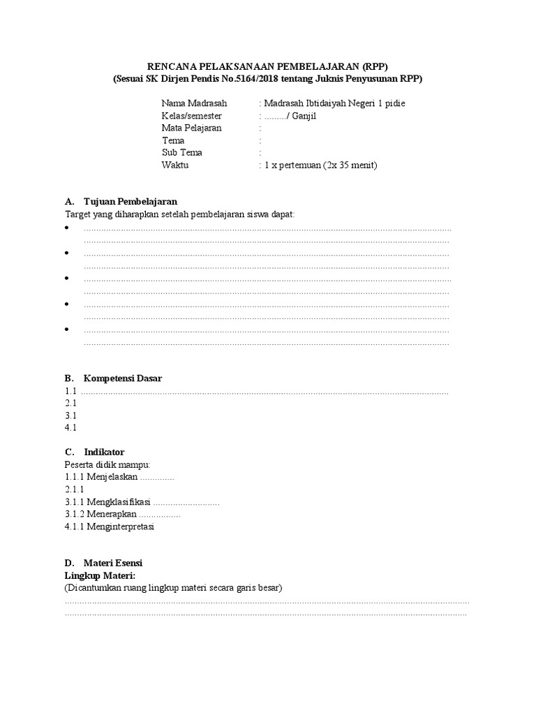 Format RPP Tinggal Isi | PDF