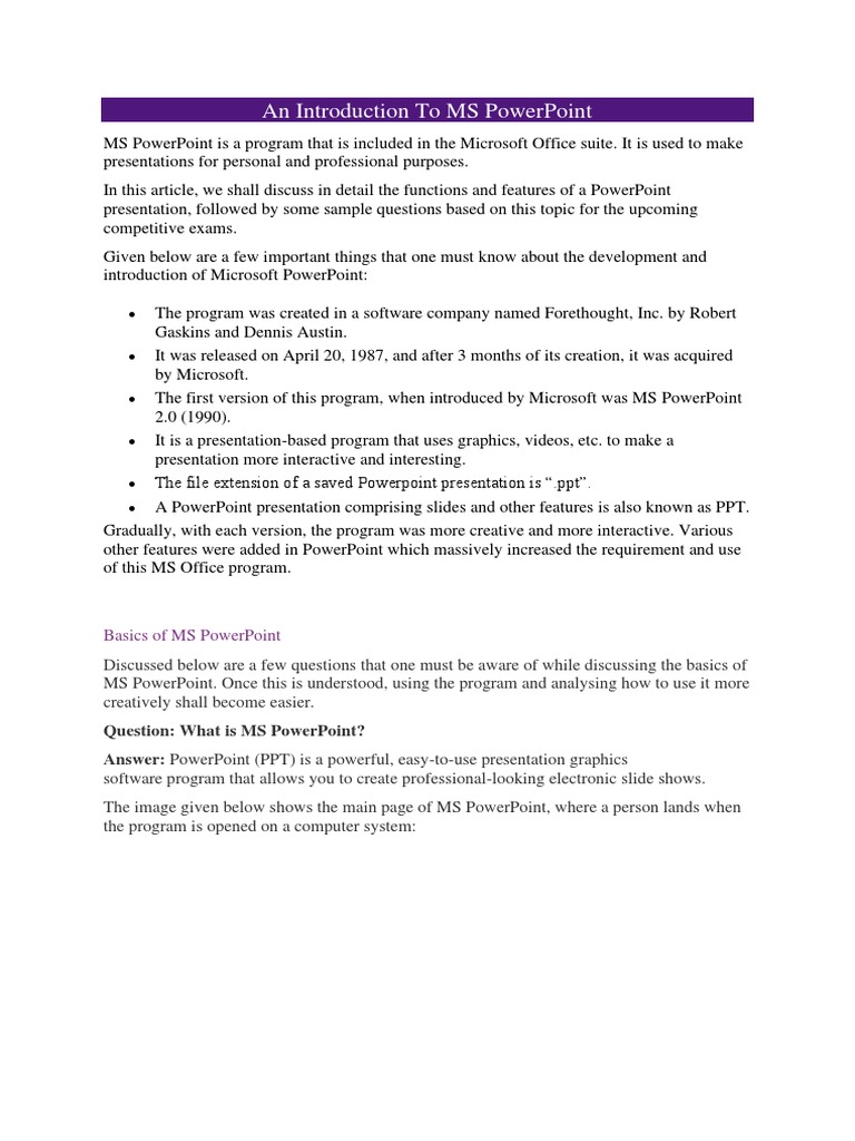 An Introduction To MS PowerPoint | PDF | Microsoft Power Point | Page ...