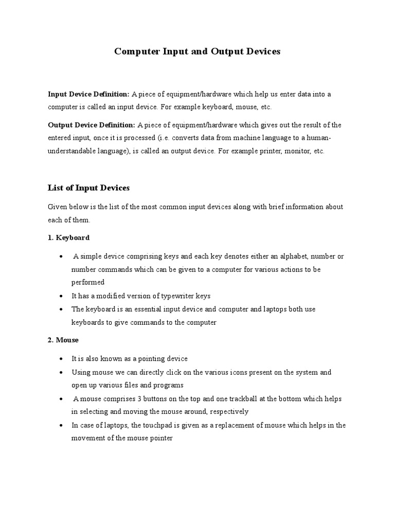 Computer Input and Output Devices | PDF | Computer Keyboard | Input/Output Computer Input and Output Devices | PDF | Computer Keyboard | Input/Output