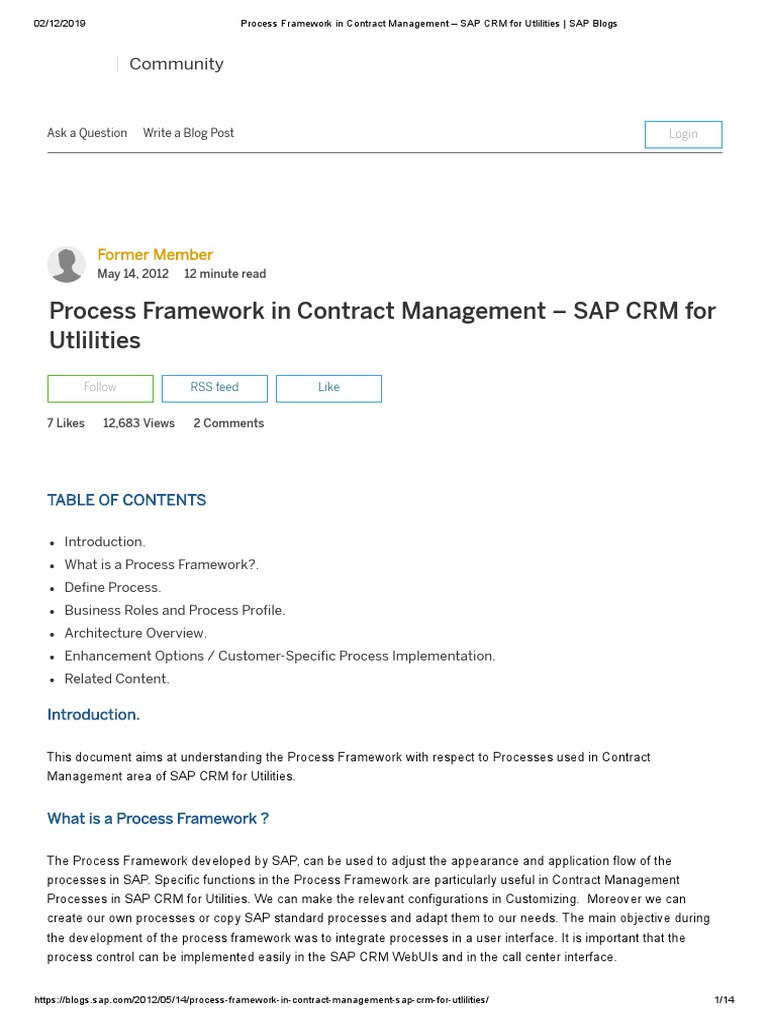 Process Framework in Contract Management - SAP CRM For Utlilities - SAP Blogs | PDF | Class ...