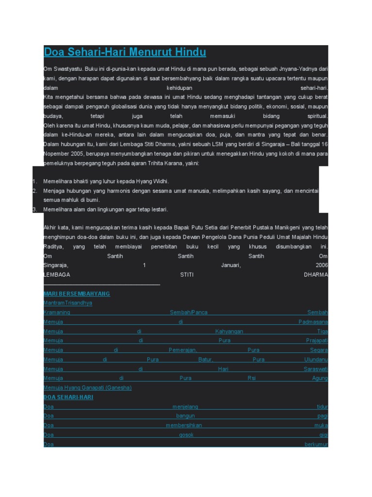 Doa Sehari-Hari dalam Agama Hindu | PDF