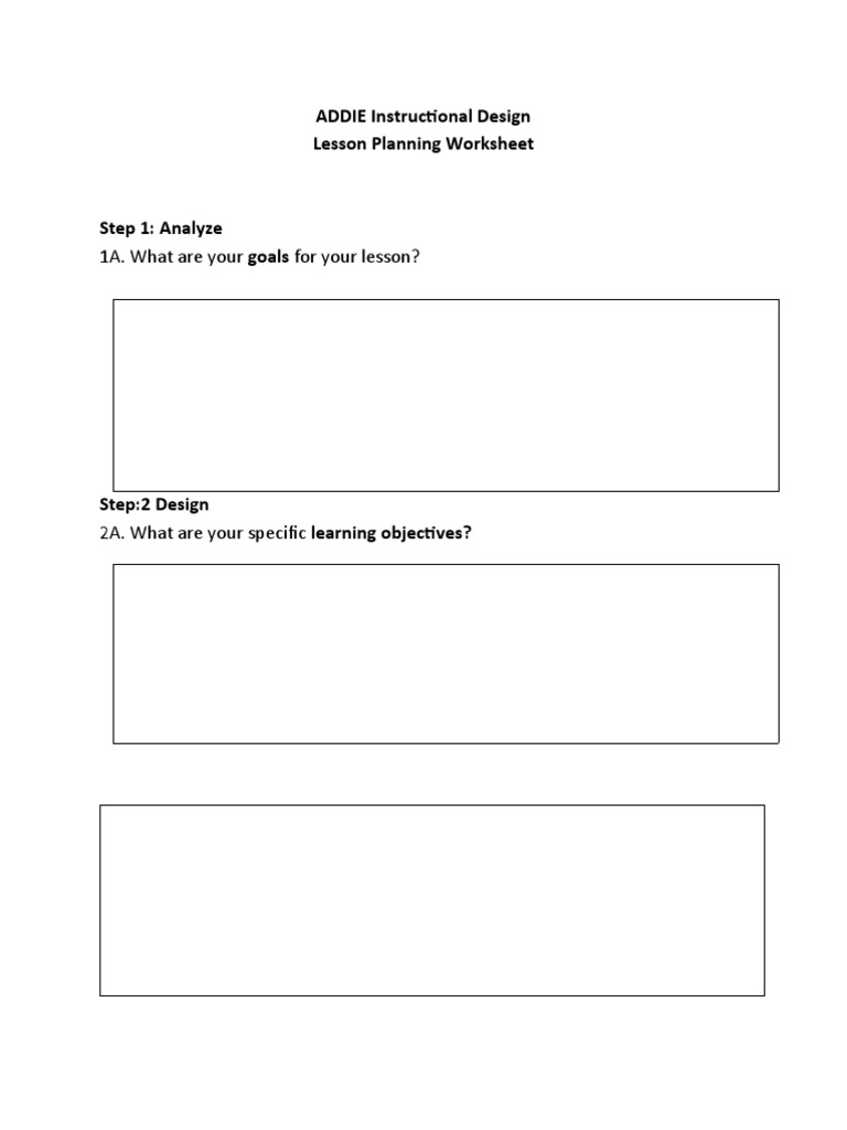 ADDIE Instructional Design Lesson Planning Worksheet | PDF
