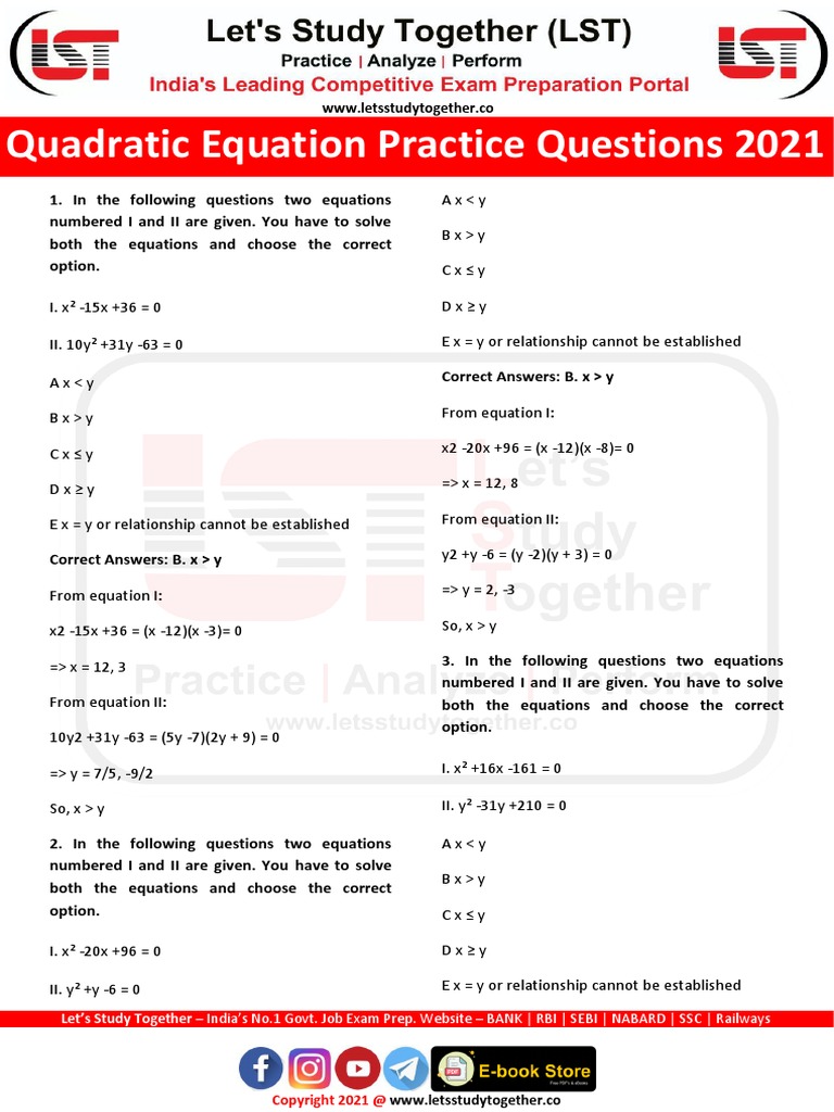30 Quadratic Pdf Elementary Mathematics Equations