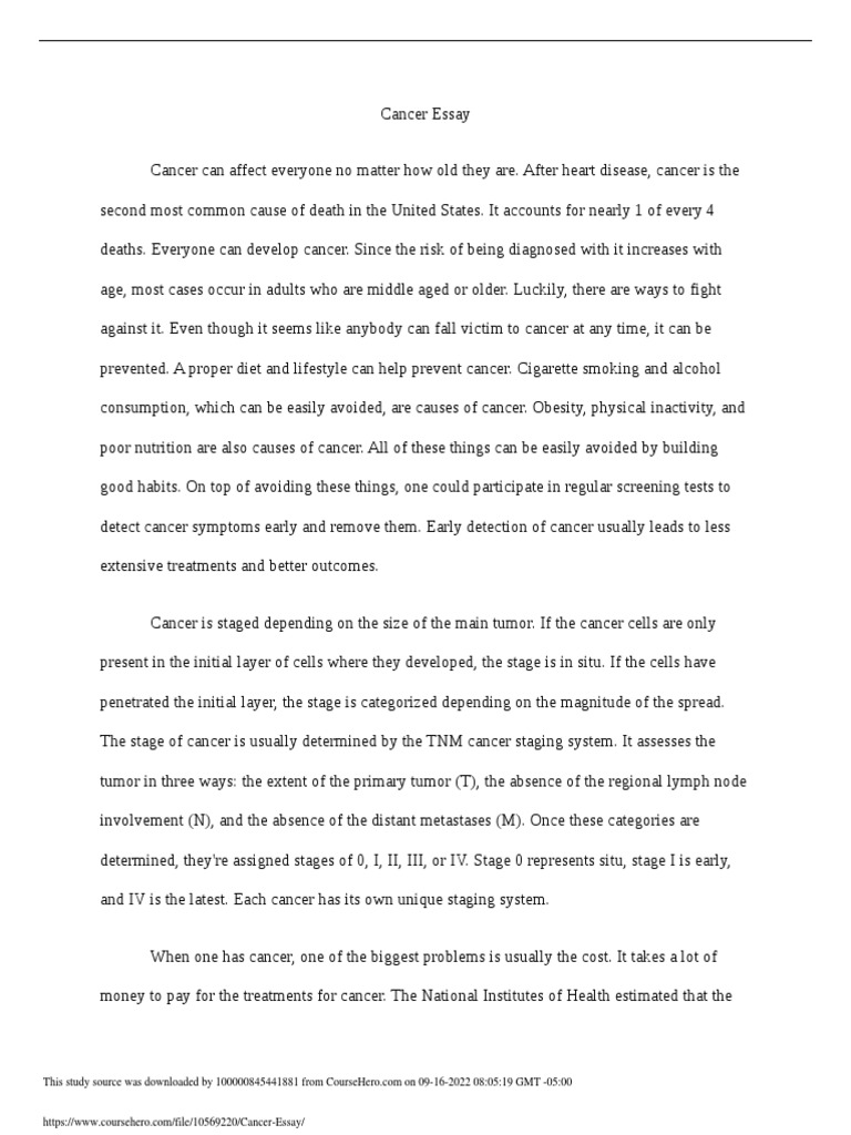 Cancer Essay | PDF | Cancer | Clinical Medicine