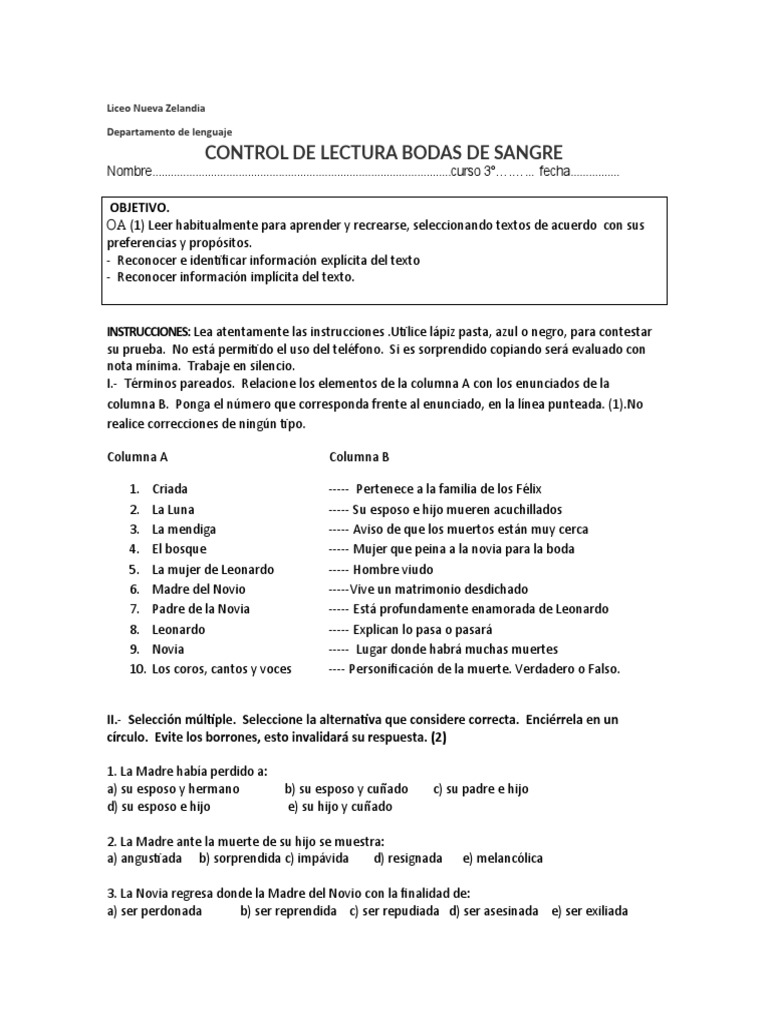 Prueba Bodas de Sangre 3b 2019 | PDF | Cuerda