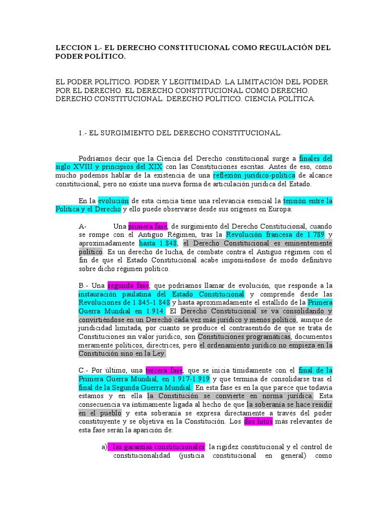Leccion 1.el Derecho Constitucional Como Regulacion Del Poder Político ...