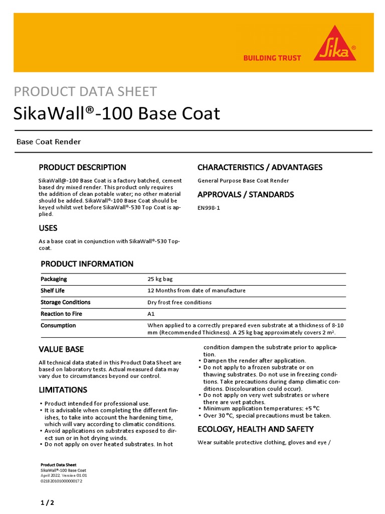 Sikawall 100 Basecoat | PDF | Materials