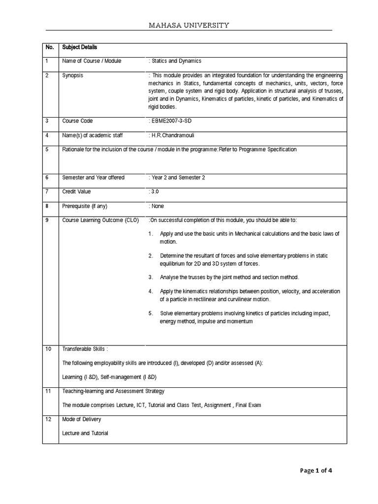 Statics & Dynamics | PDF | Kinematics | Force
