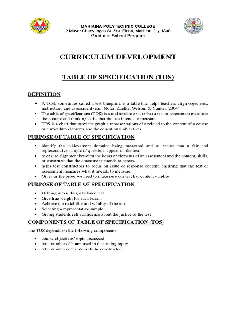 Tos-Teacher-Made-Test-Group-3 | PDF | Test (Assessment) | Teachers