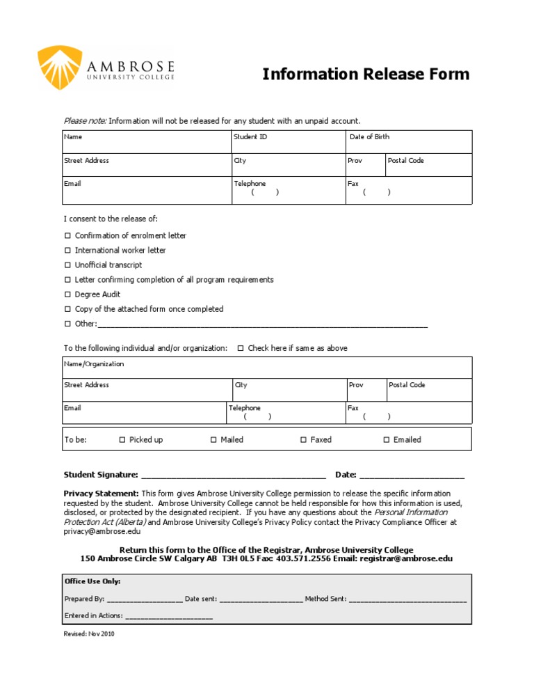 Student Information Release Form | PDF