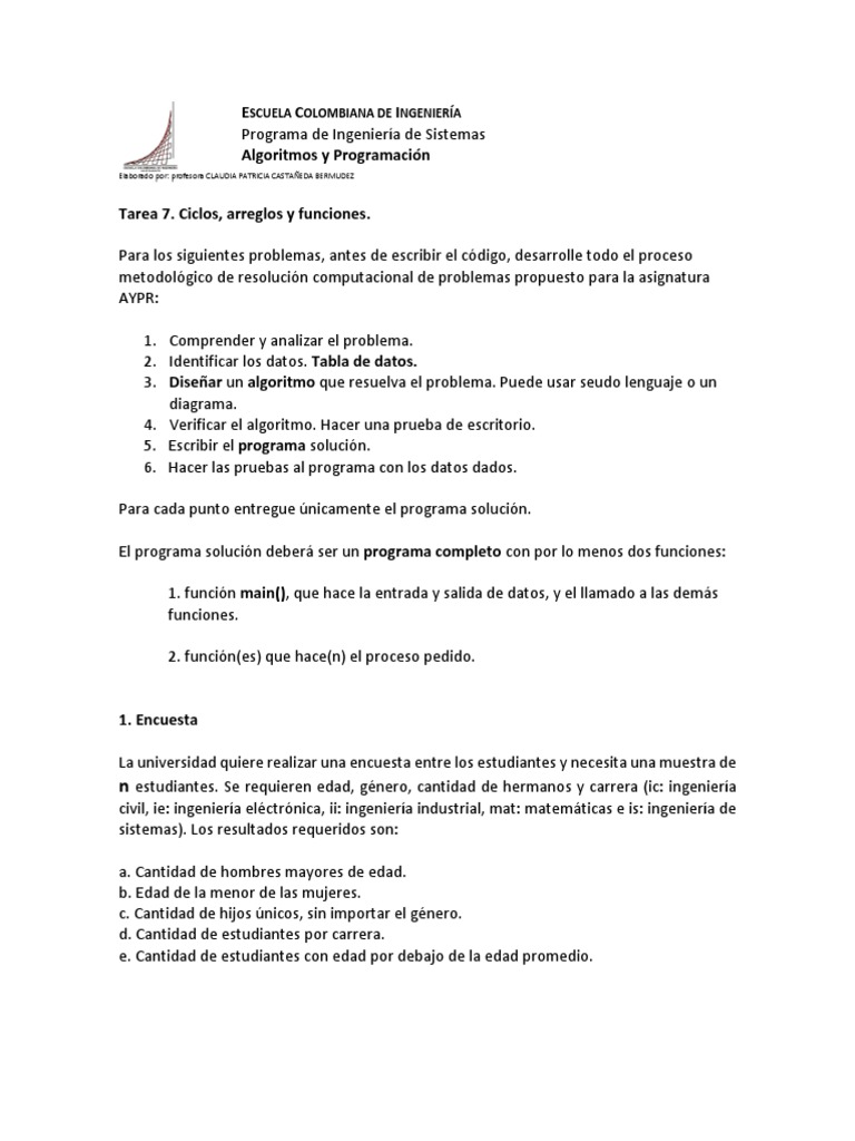 Tarea 7 Ciclos Arreglos Funciones | PDF | Programa de computadora | Programación