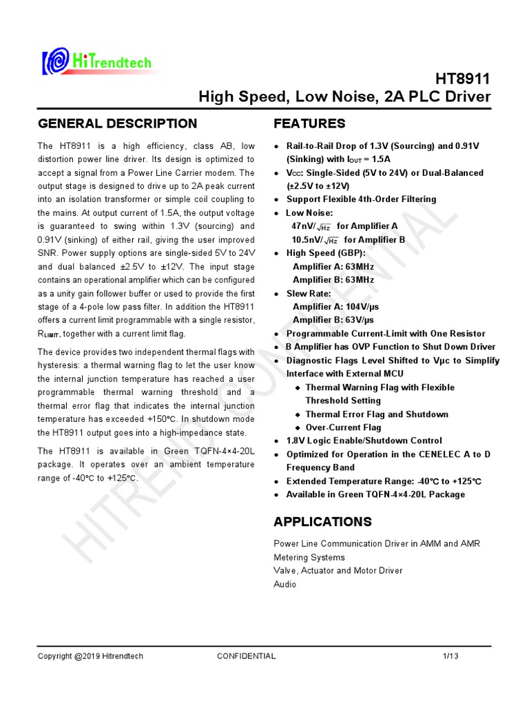 1001076002-HT8911 Datasheet - V1.1 | PDF | Amplifier | Power Supply