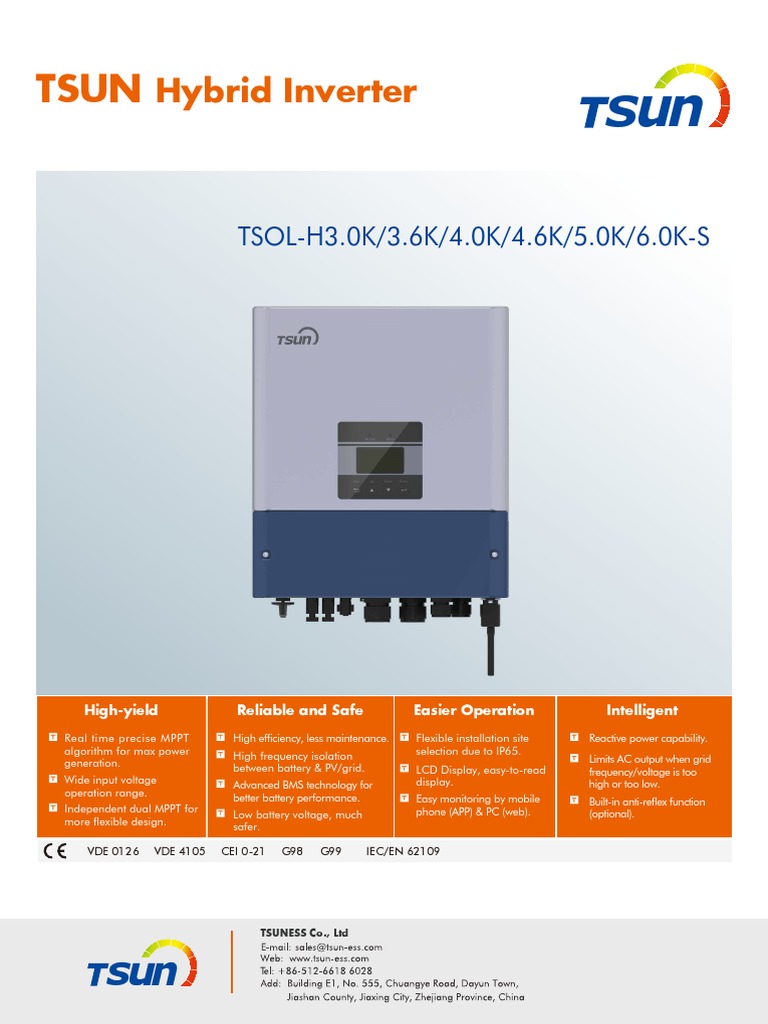 TSUN Hybrid Inverter TSOL H S | PDF | Power Inverter | Power Supply