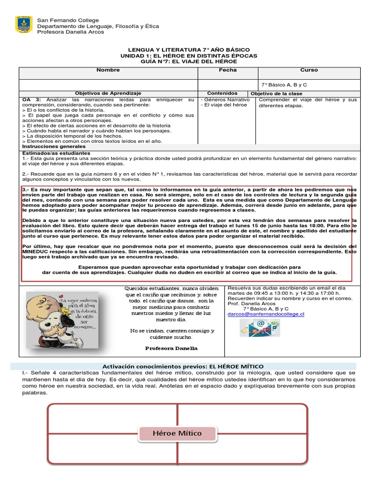 Guía #7 Lengua y Literatura 7° Básico | PDF | Narración | Aprendizaje