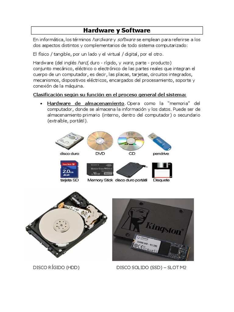 Hardware y Software: Definición y Tipos | PDF | Hardware de la ...