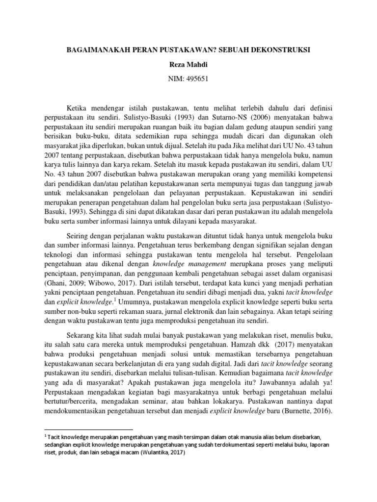 Bagaimana Peran Pustakawan - Sebuah Dekonstruksi | PDF | Ilmu Sosial