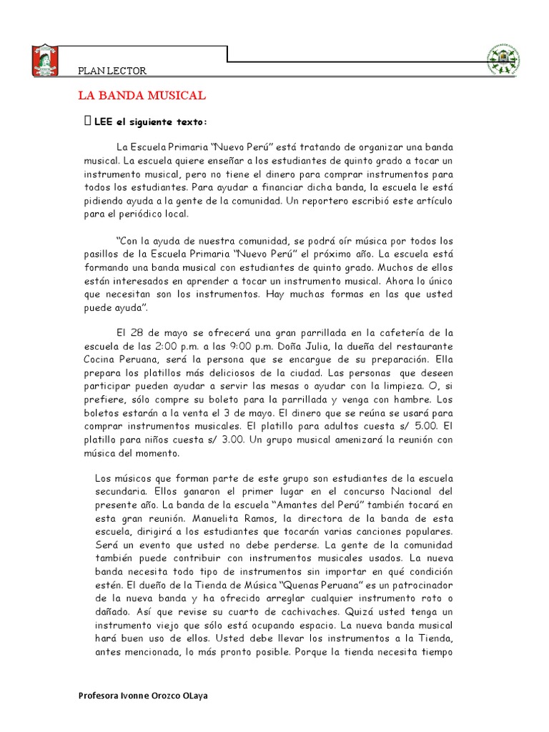 La Banda Musical Plan Lector | PDF