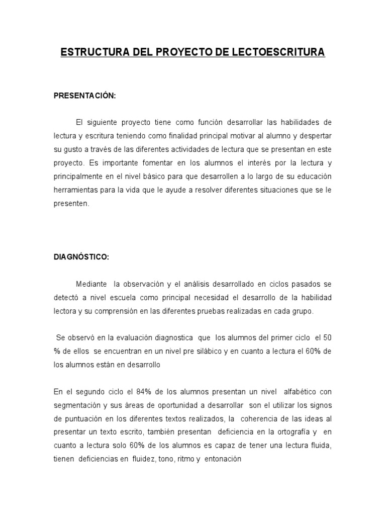 Estructura Del Proyecto de Lectoescritura | PDF | Escritura | Evaluación