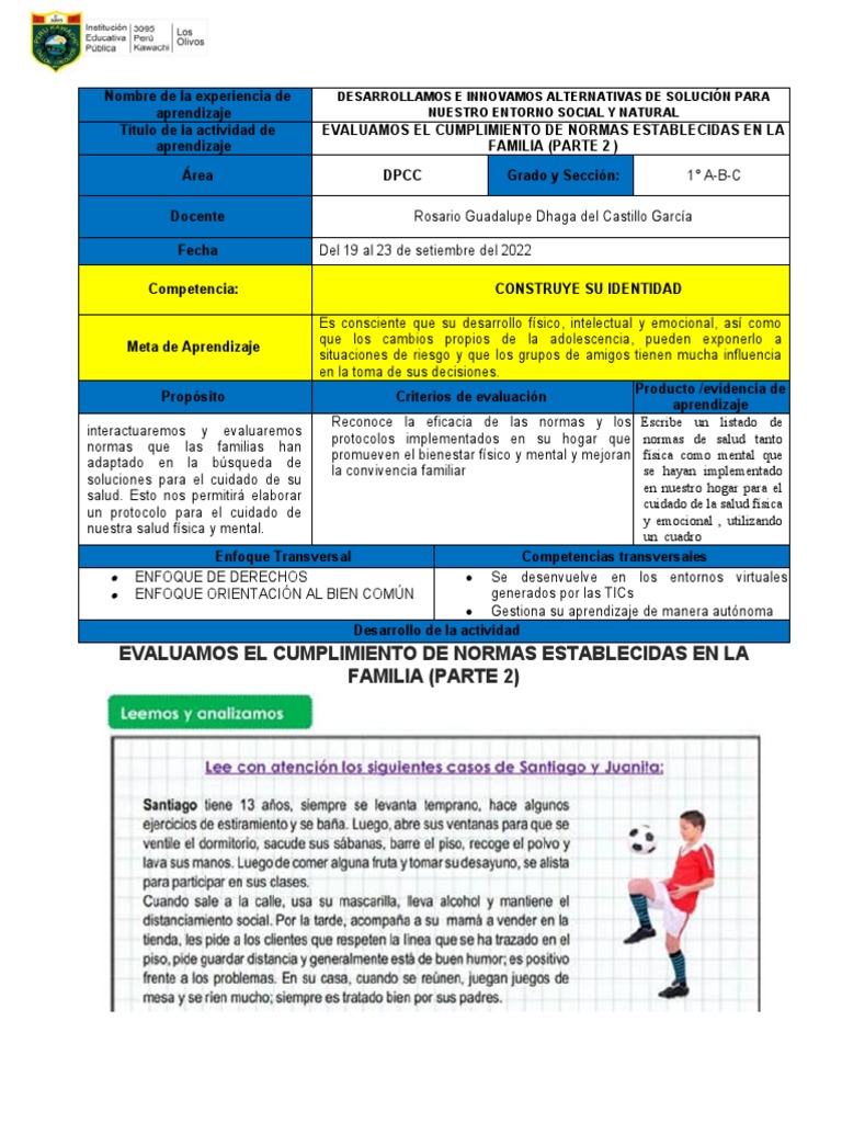 Activid Semana 2 de La Experiencia de Aprendizaje 6 de DPCC 1ro 2022. | PDF | Aprendizaje | Las ...