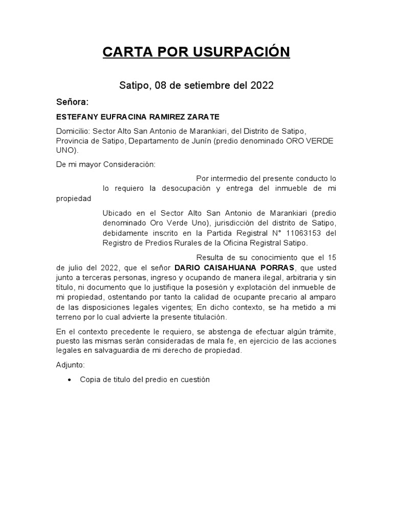 Carta Por Usurpación | PDF