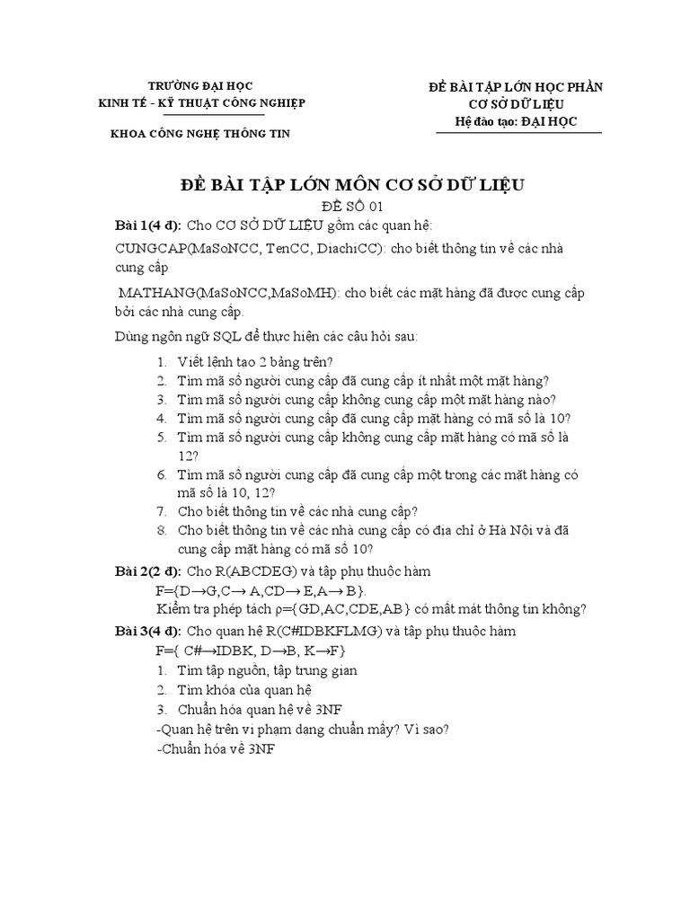 Bộ Đề BTL CSDL K14 | PDF