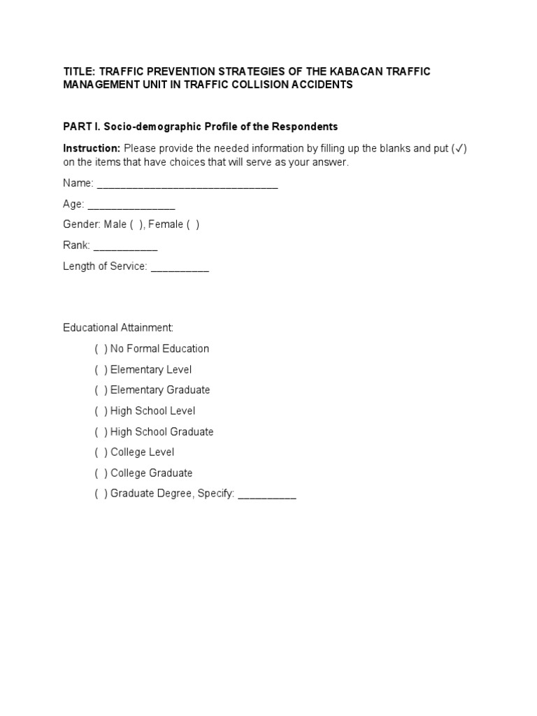 Questionnaire Survey | PDF | Traffic | Traffic Collision