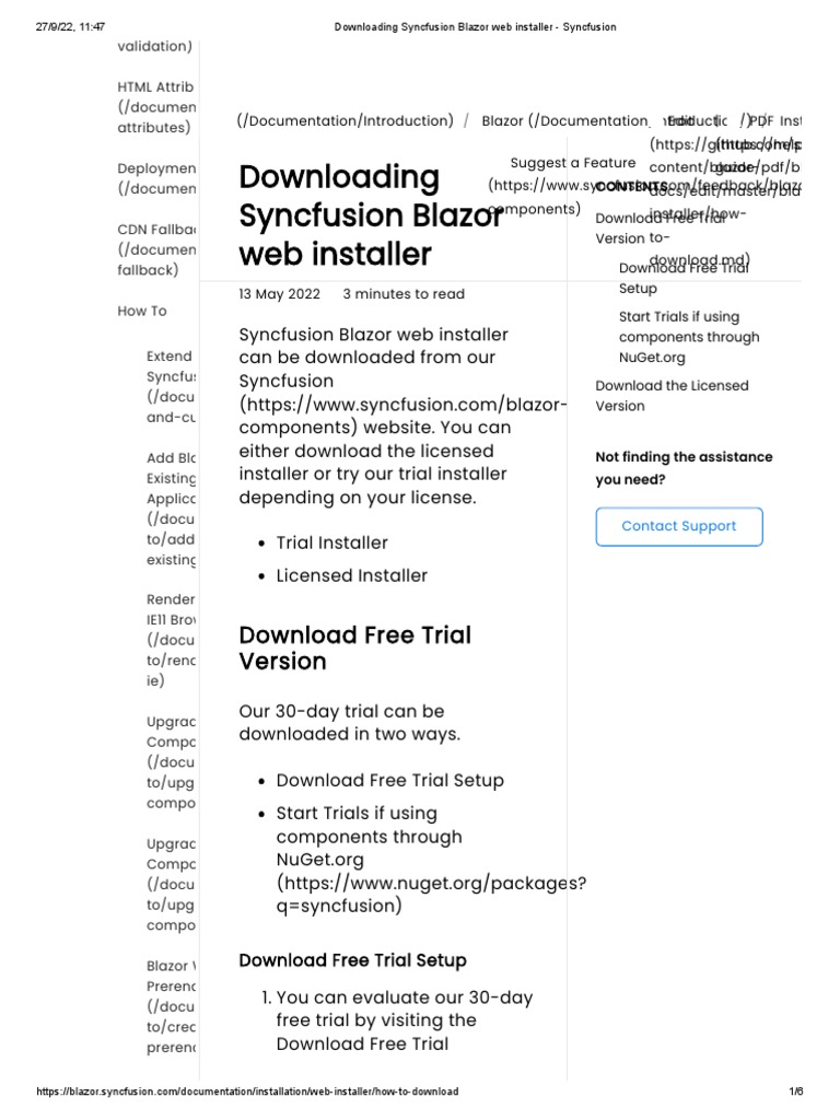 Downloading Syncfusion Blazor Web Installer: Download Free Trial | PDF | Html | World Wide Web