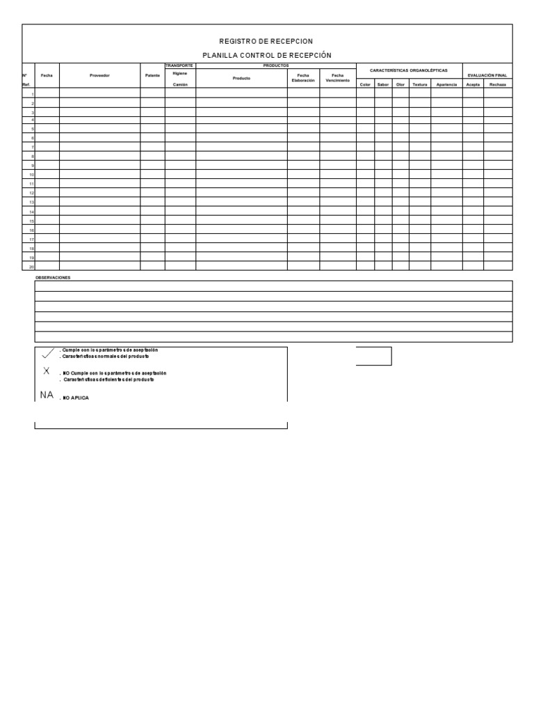 Planilla de Recepcion | PDF
