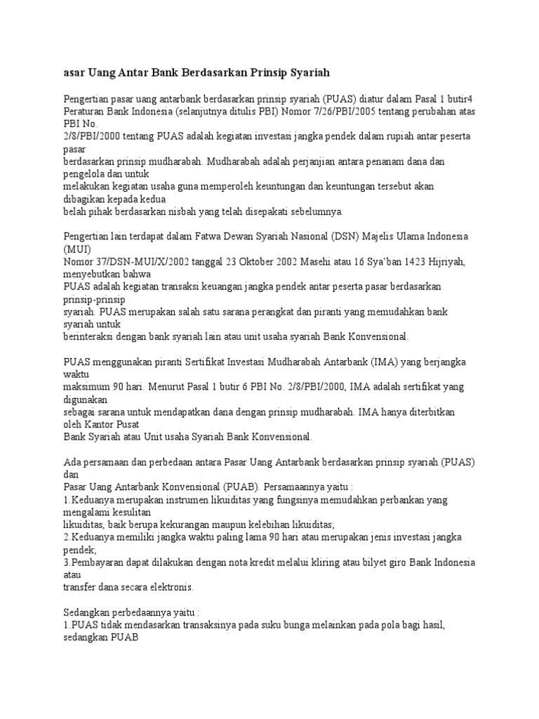 Pasar Uang Antar Bank Berdasarkan Prinsip Syariah | PDF