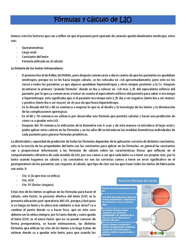 Fórmulas y Cálculo de LIO + Eco B | PDF | Ojo humano | Óptica