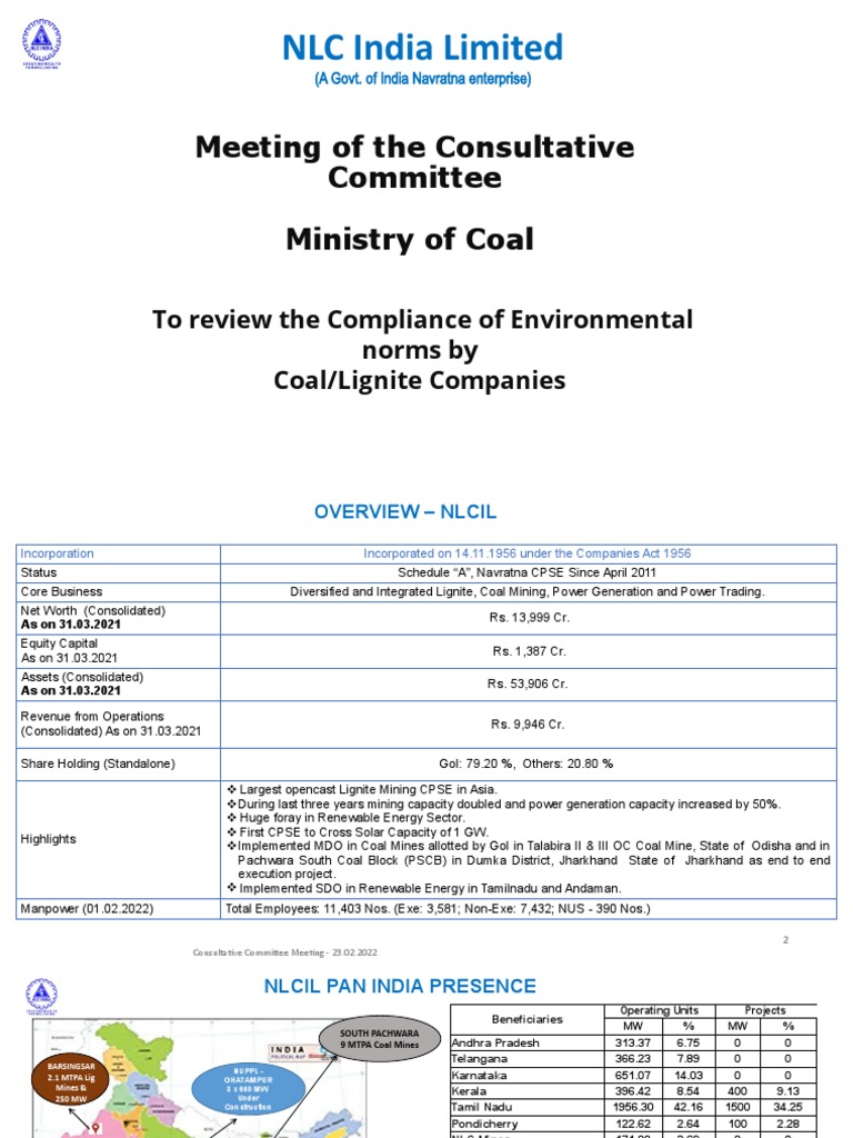 NLCIL - PPT - Consultative Committee | PDF | Natural Environment ...
