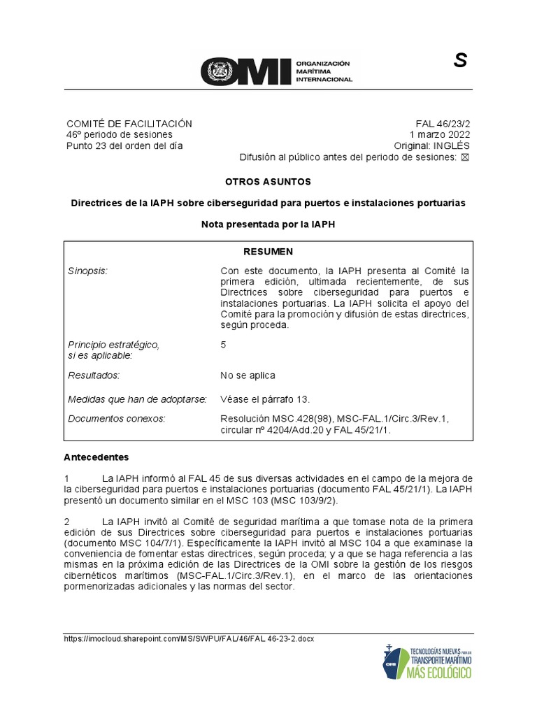 FAL 46-23-2 - Directrices de La IAPH Sobre Ciberseguridad para Puertos ...