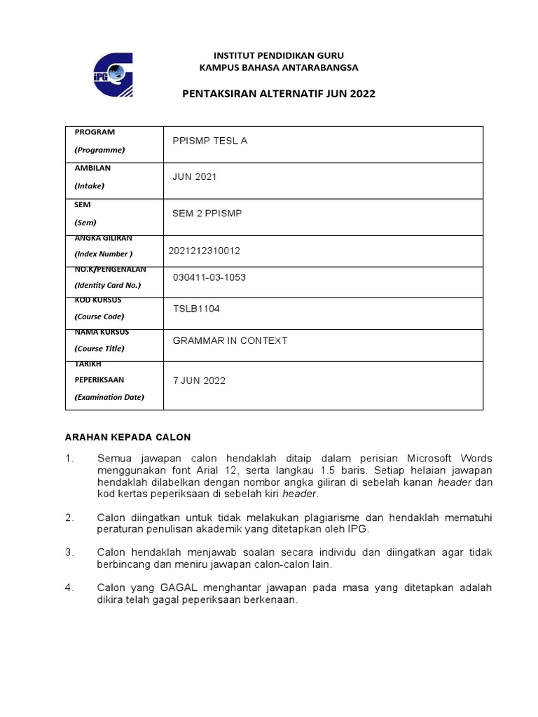 PISMPTESLA0622 Muhammad Irfan Afiq Bin Rizduan - BUKU JAWAPAN PA JUN ...