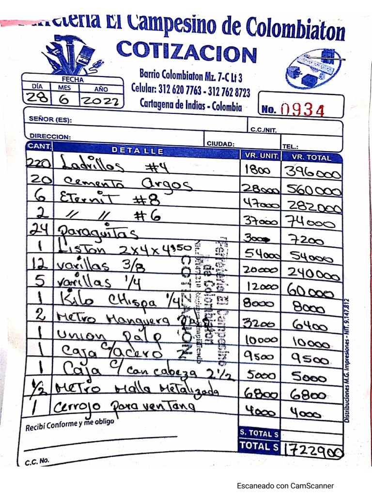 Cotización de Materiales de Construcción para Remodelación | PDF