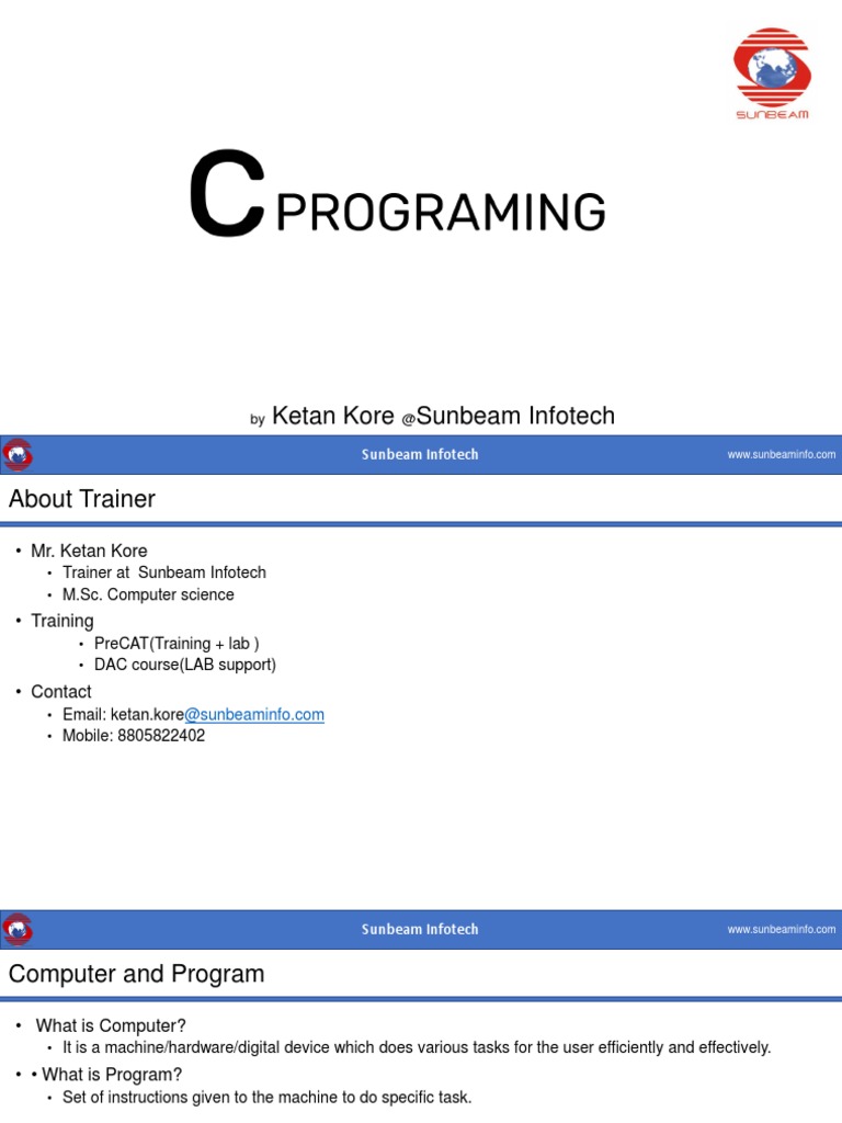 Ketan Kore Sunbeam Infotech | PDF | C (Programming Language) | Computer Programming