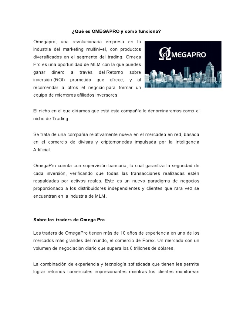 Qué Es OMEGAPRO y Cómo Funciona | PDF | Comercialización de niveles múltiples | Economias