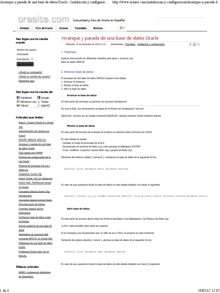Arranque y parada de una base de datos Oracle - Instalación y ...