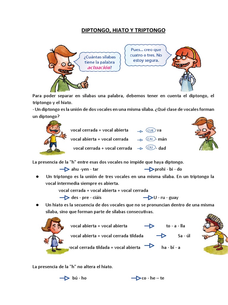 Diptongo, Hiato y Triptongo: Guía Práctica | PDF | Vocal | Lingüística