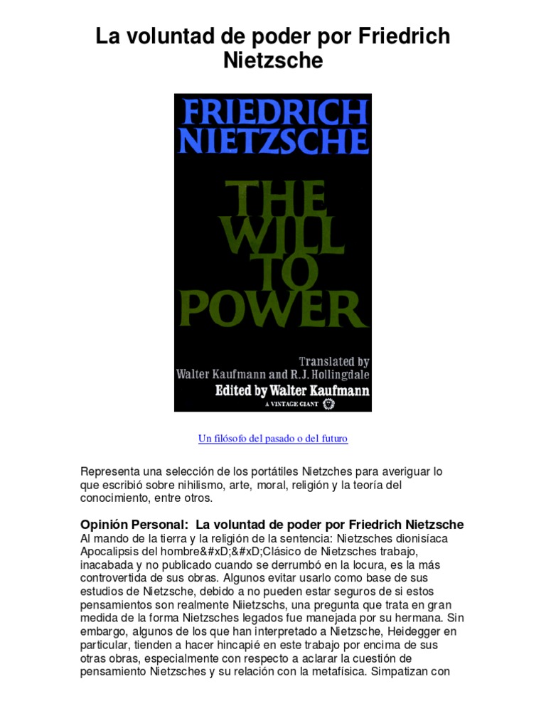 La voluntad de poder por Friedrich Nietzsche - 5 estrellas reseña del libro