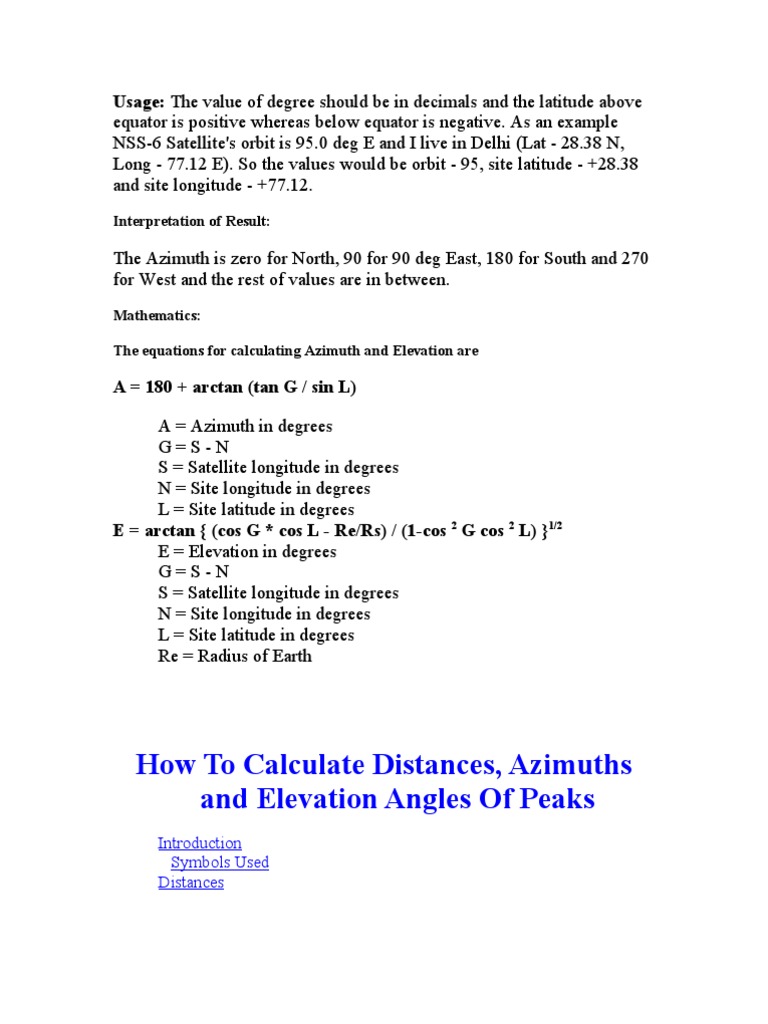 How To Calculate Distances, Azimuths and Elevation Angles of Peaks | Download Free PDF | Horizon ...