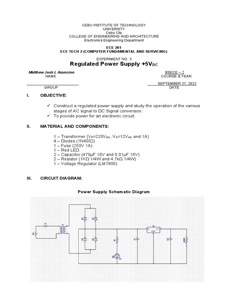 ECE 261 Lab Activity 3 Power Supply | PDF