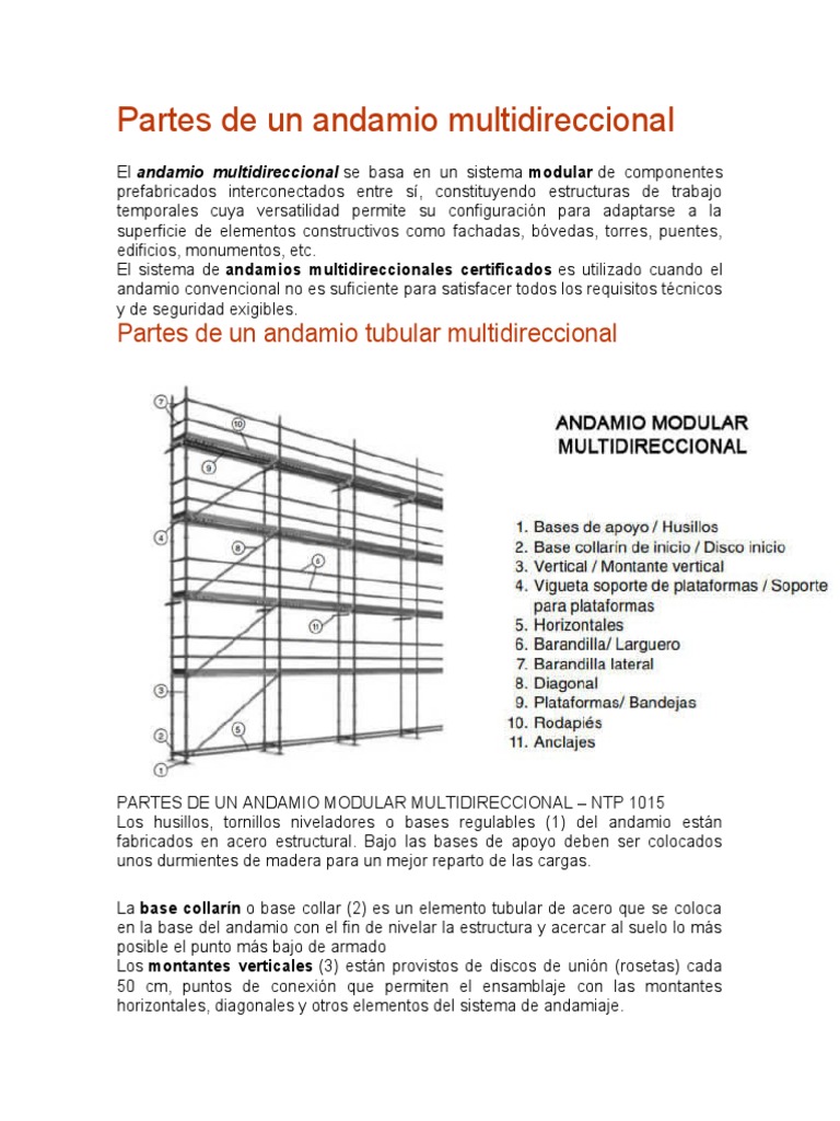 Partes de Un Andamio Multidirecciona1 | PDF | Andamio | Materiales