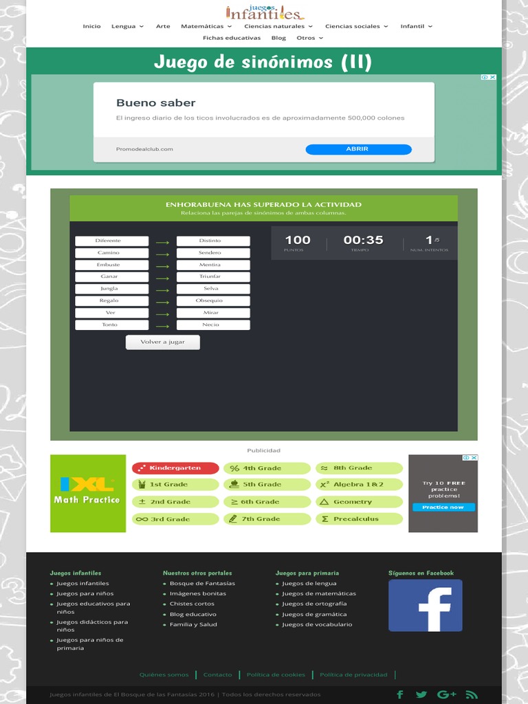Juego de Sinónimos para Niños | PDF
