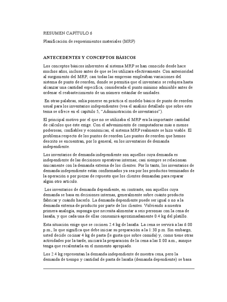 Resumen Capitulo 6 Adm de La Produccion | Descargar gratis PDF | Inventario | Información