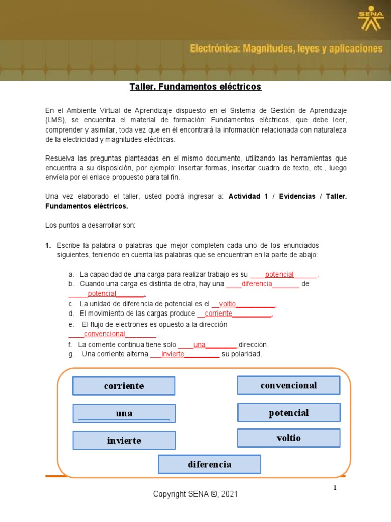 Taller Fundamentos Electricos Fayder Herrera | PDF | Corriente eléctrica | Marte