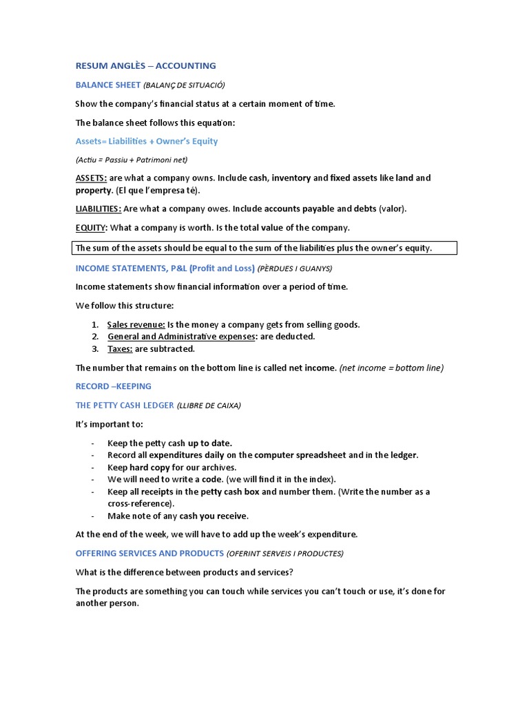 Resum Anglès | PDF | Income Statement | Balance Sheet