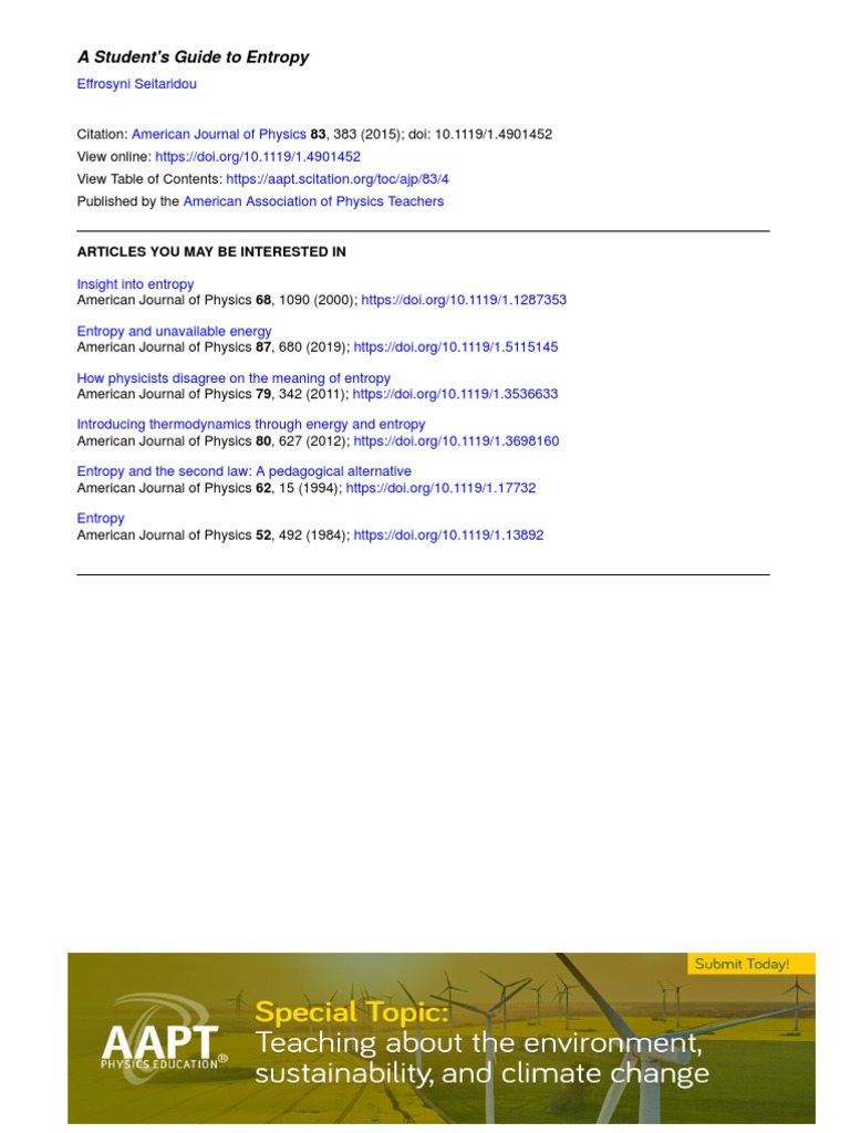 A Students Guide To Entropy | PDF | Physics | Entropy