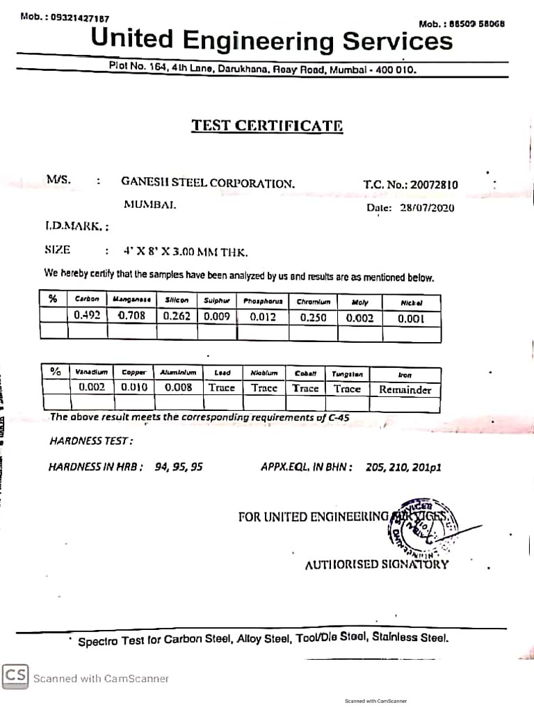 C 45 Carbon Steel MTC PDF | PDF