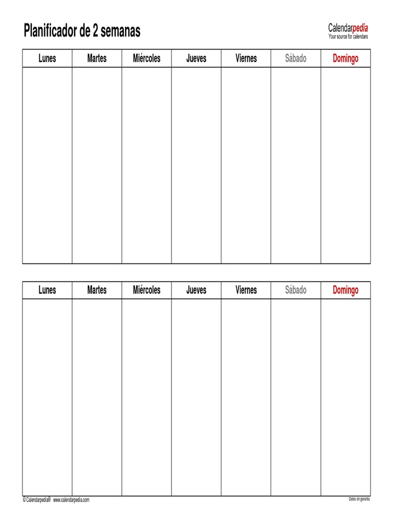 Planificador de 2 Semanas Horizontal Minimalista | PDF
